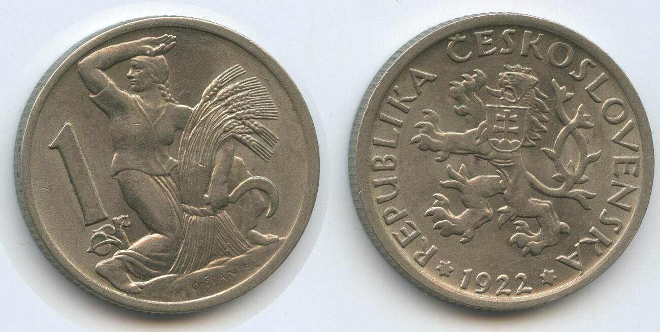 Tschechoslowakei 1 Koruna 1922 G15861 - Czechoslovakia Czechoslovak Republic Vorzüglich + | MA-Shops