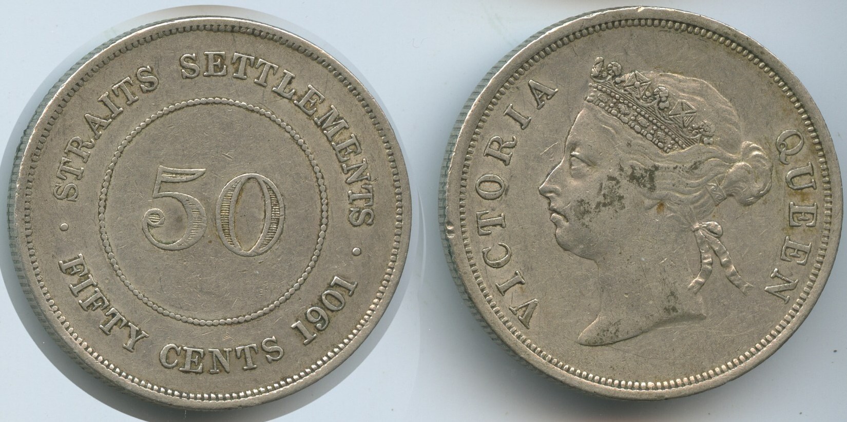 Straits Settlements 50 Cents Silber 1901 H0808 - SEHR RAR Queen Victoria 1837-1901 Malaysia ...