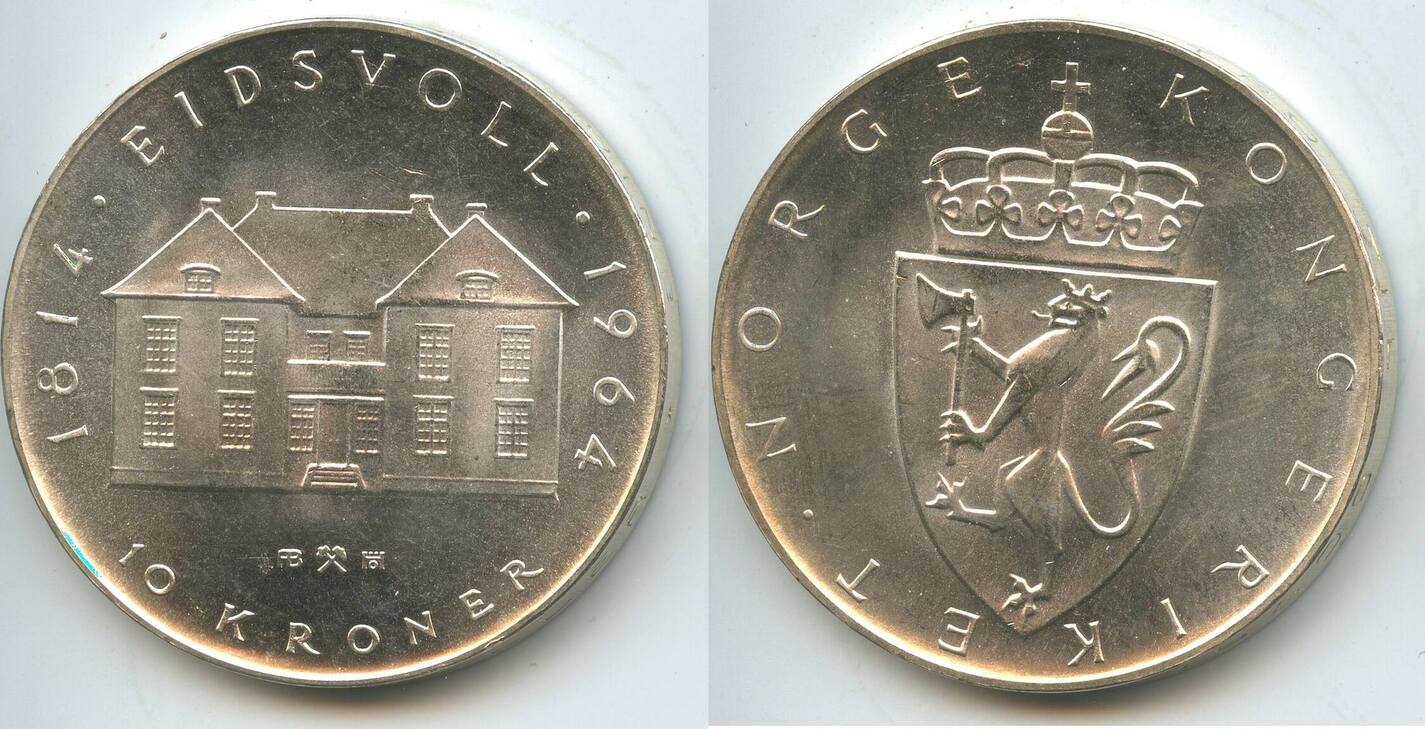 Norwegen 10 Kroner Silber 1964 M#5591 - Constitution Sesquicentennial ...