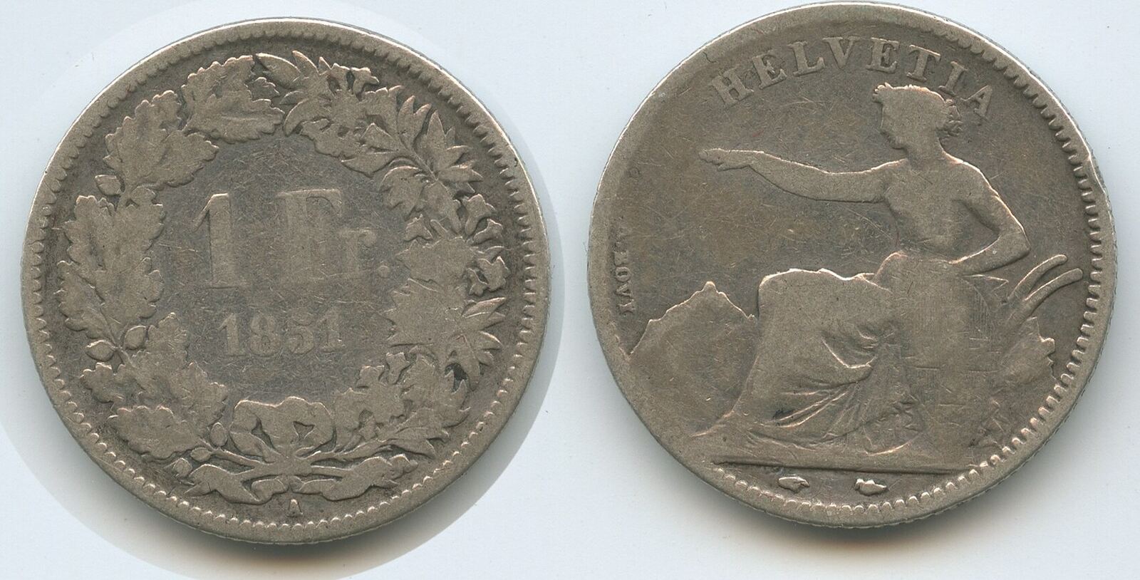 Schweiz Eidgenossenschaft 1 Franken Silber 1851 A H0850 - RAR Seated Helvetia Confédération ...