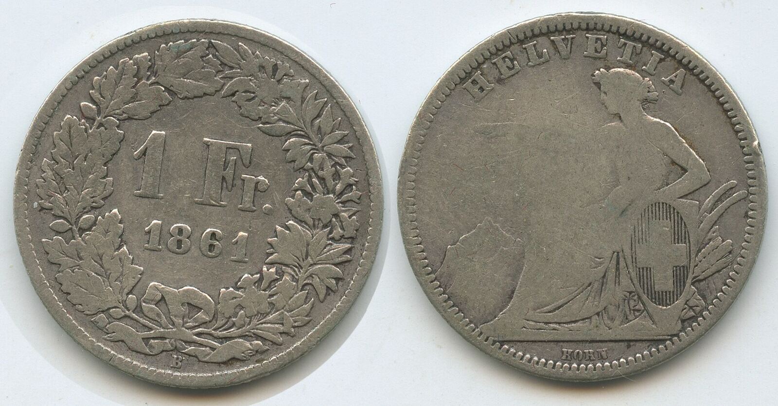 Schweiz Eidgenossenschaft 1 Franken Silber 1861 B Bern H0849 - RAR Seated Helvetia Confédération ...