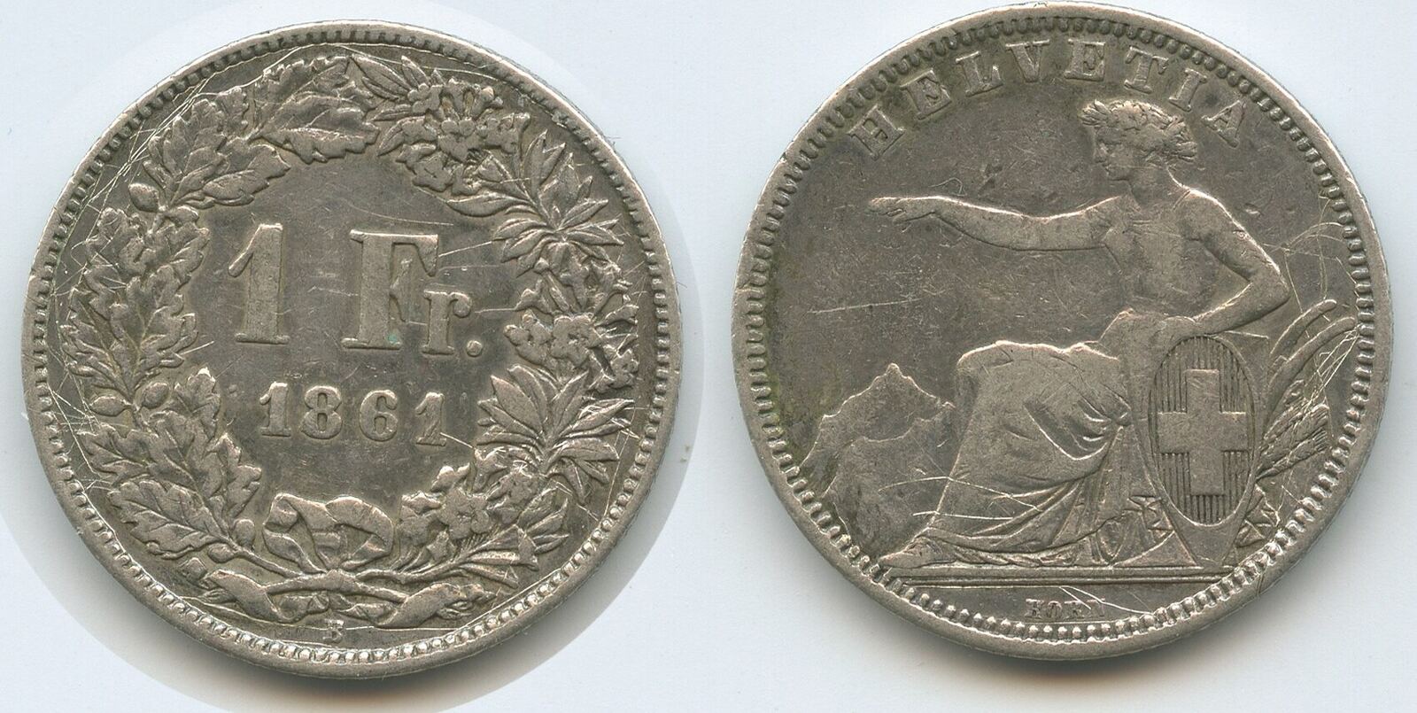 Schweiz Eidgenossenschaft 1 Franken Silber 1861 B Bern H0842 - RAR Seated Helvetia Confédération ...