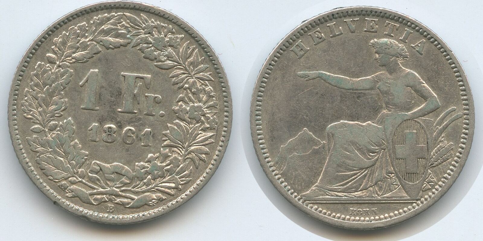 Schweiz Eidgenossenschaft 1 Franken Silber 1861 B Bern H0841 - RAR Seated Helvetia Confédération ...