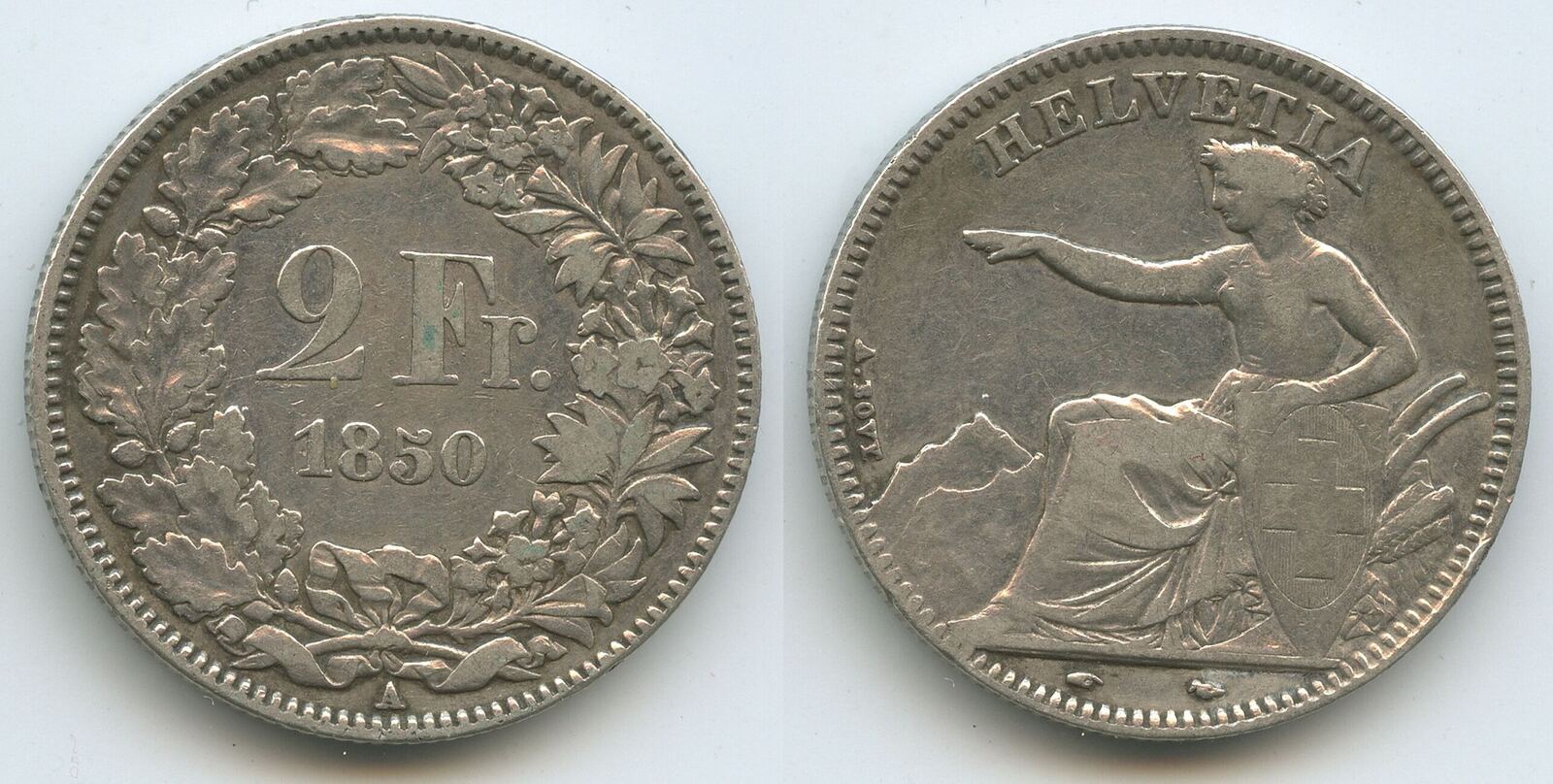 Schweiz Eidgenossenschaft 2 Franken Silber 1850 A Paris H0869 - RAR Seated Helvetia ...