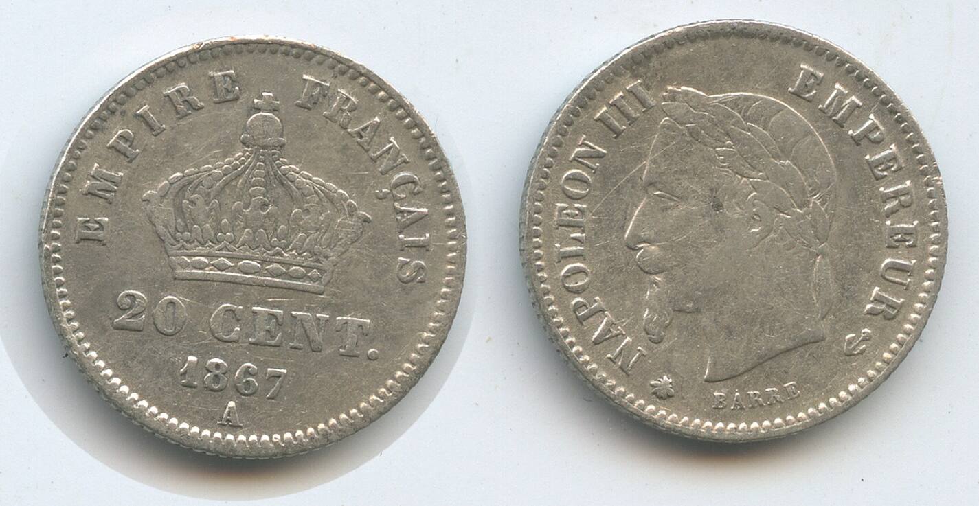 Frankreich 20 Centimes Silber 1867 A Paris M#6206 - Napoleon III. 1852-1870 France Sehr Schön ...