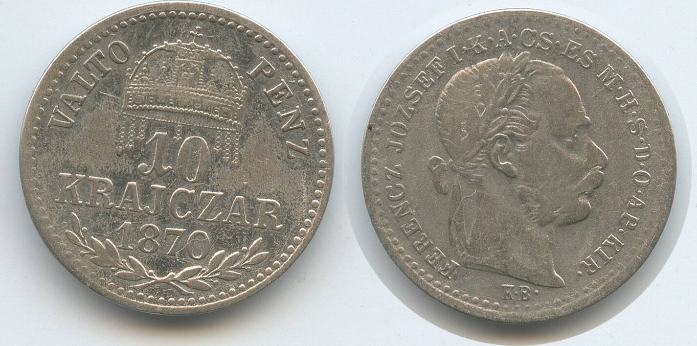 Österreich Kaiserreich Ungarn 10 Krajczar Silber 1870 KB M#6265 - Franz Joseph I.1848-1916 ...