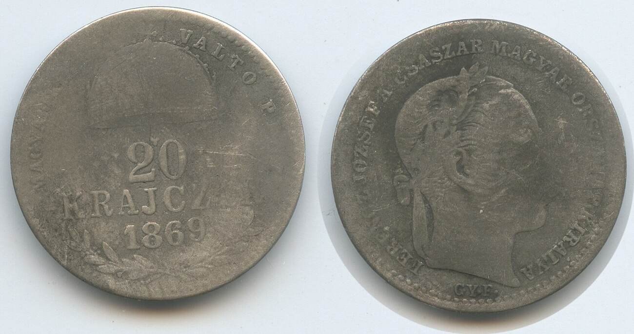 Ungarn Kaiserreich 20 Krajczar Silber 1869 GYF Karlsburg M#6271 - Franz Joseph I. 1848-1916 Alba ...