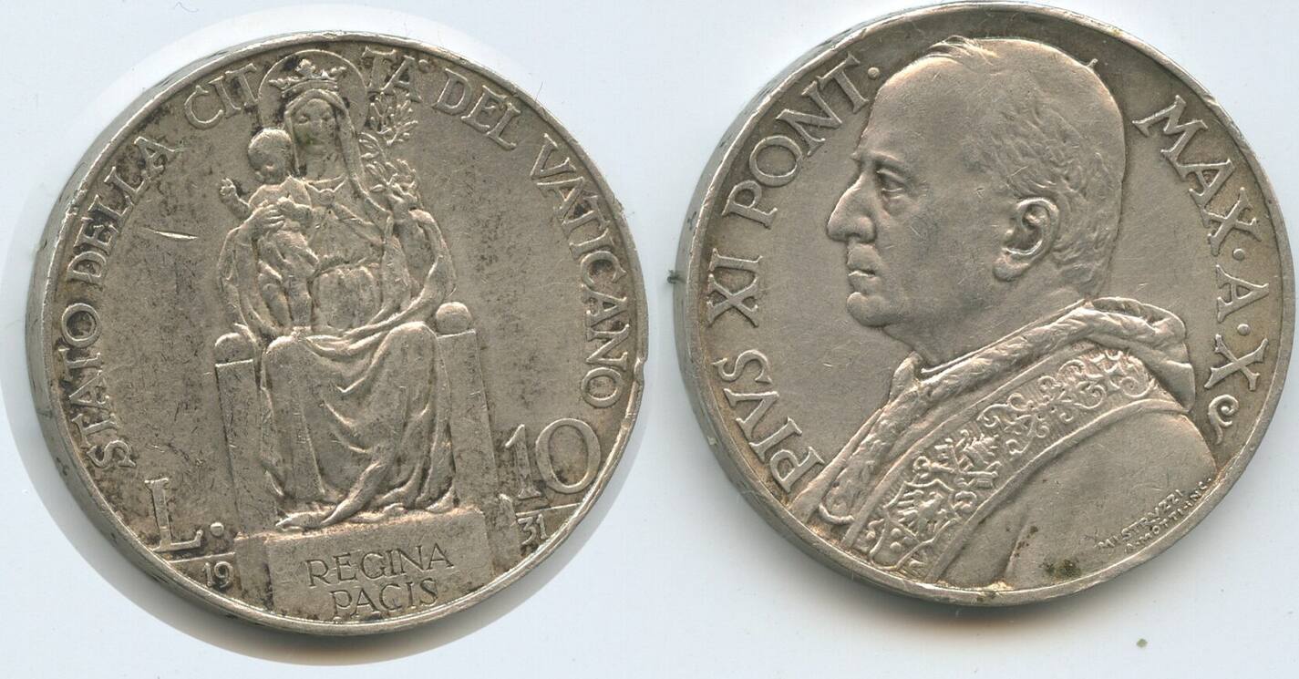 Vatikan Italien-Kirchenstaat 10 Lire Silber 1931-X H0077 - Papst Pius XI. 1922-1939 Vatican City ...