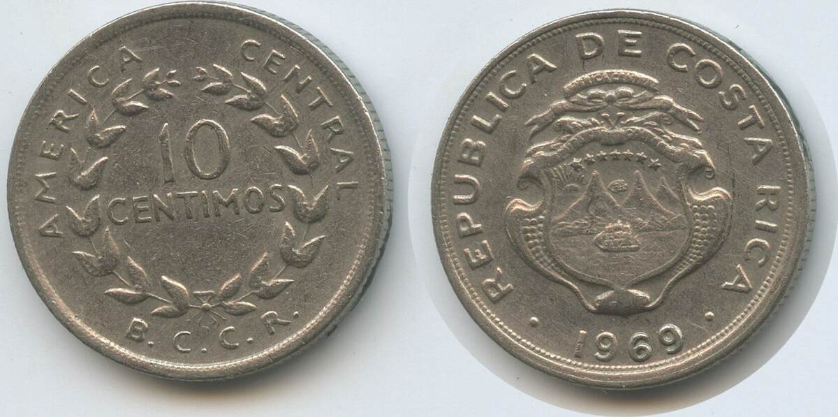 10 Céntimos 1969 B.N.C.R. G15899 - America Central - Republic of Costa Rica Sehr Schön ...