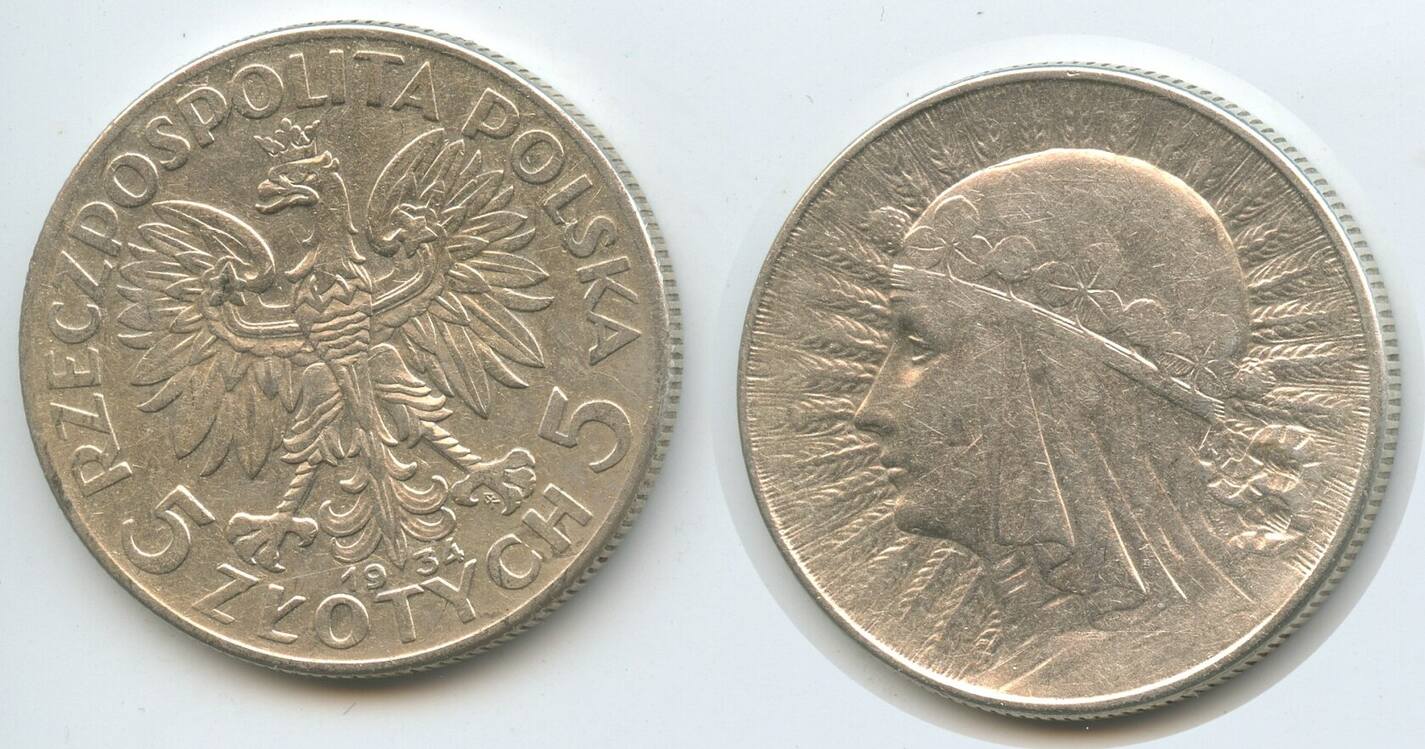 Polen 5 Zlotych (5 Zloty) Silber 1934 H0758 - Polonia Queen Jadwiga Polskich Polska First ...
