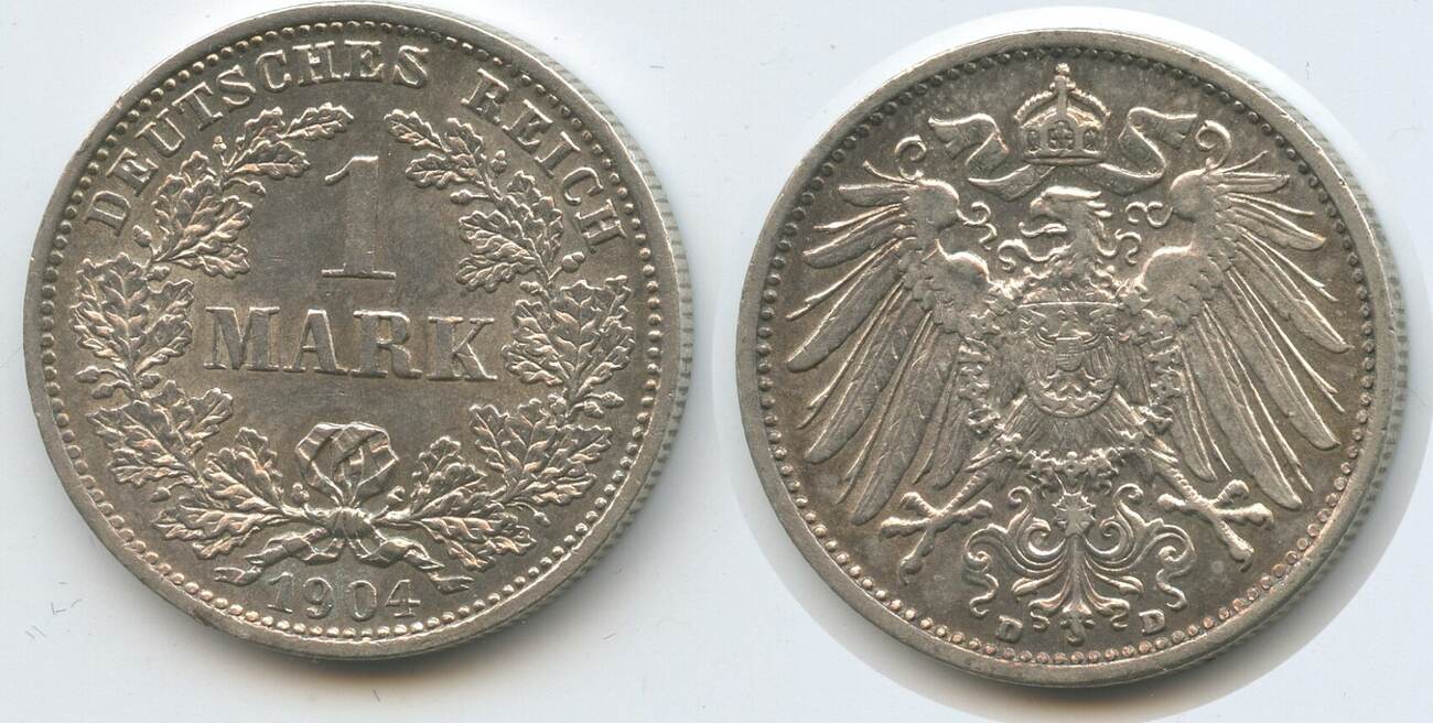 Deutsches Reich Kaiserreich 1 Mark Silber 1904 D München G11023 - Wilhelm II.1888-1918 Germany ...
