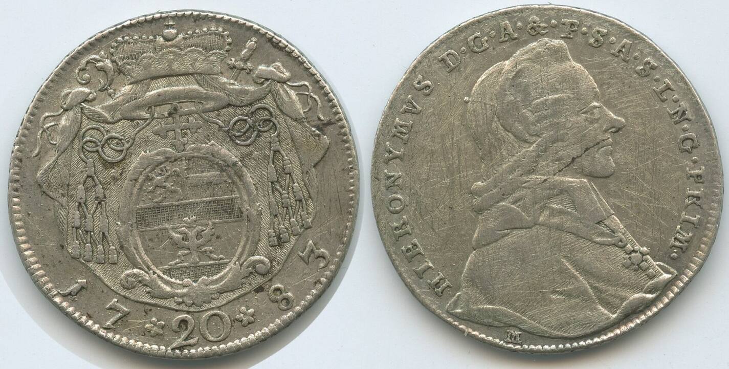 Salzburg Erzbistum 20 Kreuzer Silber 1783 GB1128 - Hieronymus von Colloredo 1772-1803 Sehr schön ...