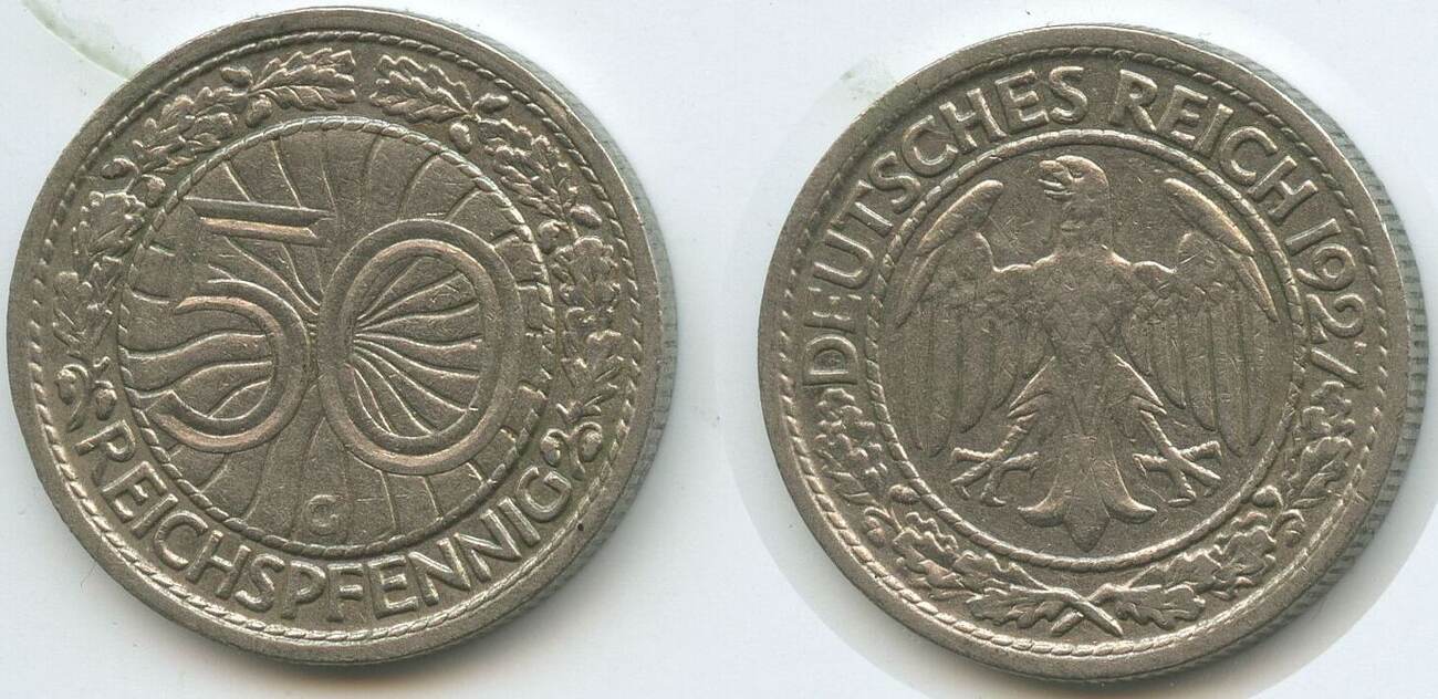 Deutsches Reich Weimar 50 Reichspfennig 1927 G Karlsruhe G10061 ...