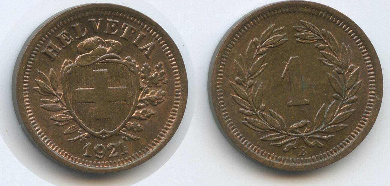 Schweiz Eidgenossenschaft 1 Rappen 1921 B Bern G16499 - Confédération Helvétique Switzerland ...