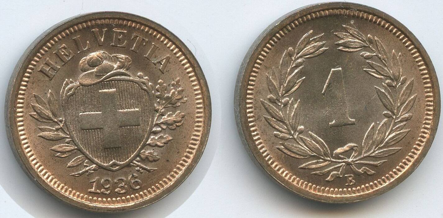 Schweiz Eidgenossenschaft 1 Rappen 1936 B Bern G16502 - Confédération Helvétique Switzerland ...