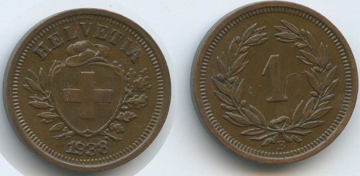 Schweiz Eidgenossenschaft 1 Rappen 1938 B Bern G16503 - Confédération Helvétique Switzerland ...