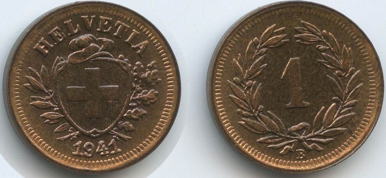 Schweiz Eidgenossenschaft 1 Rappen 1941 B Bern G16505 - Confédération Helvétique Switzerland ...