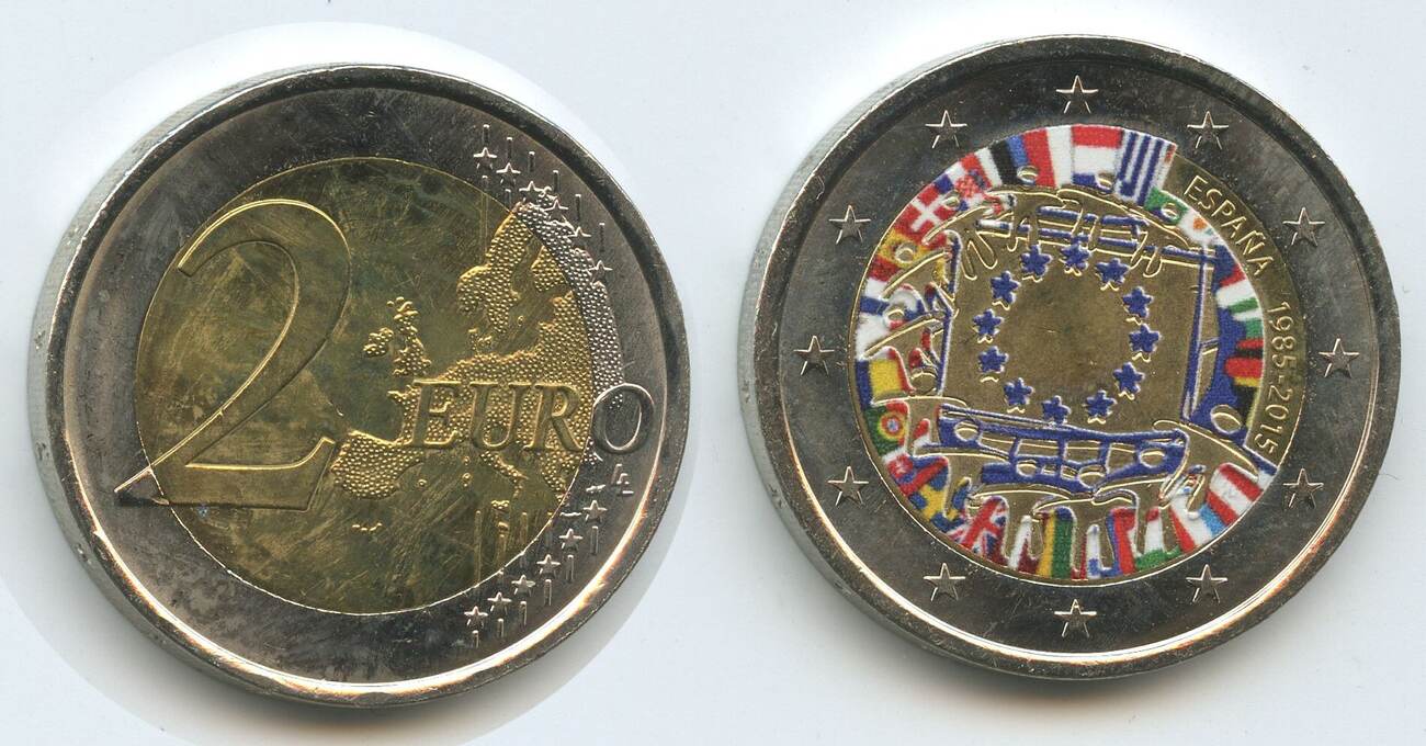 Spanien 2 Euro Color 2015 G9975 - 30 Years of European Union Flag Spain ...