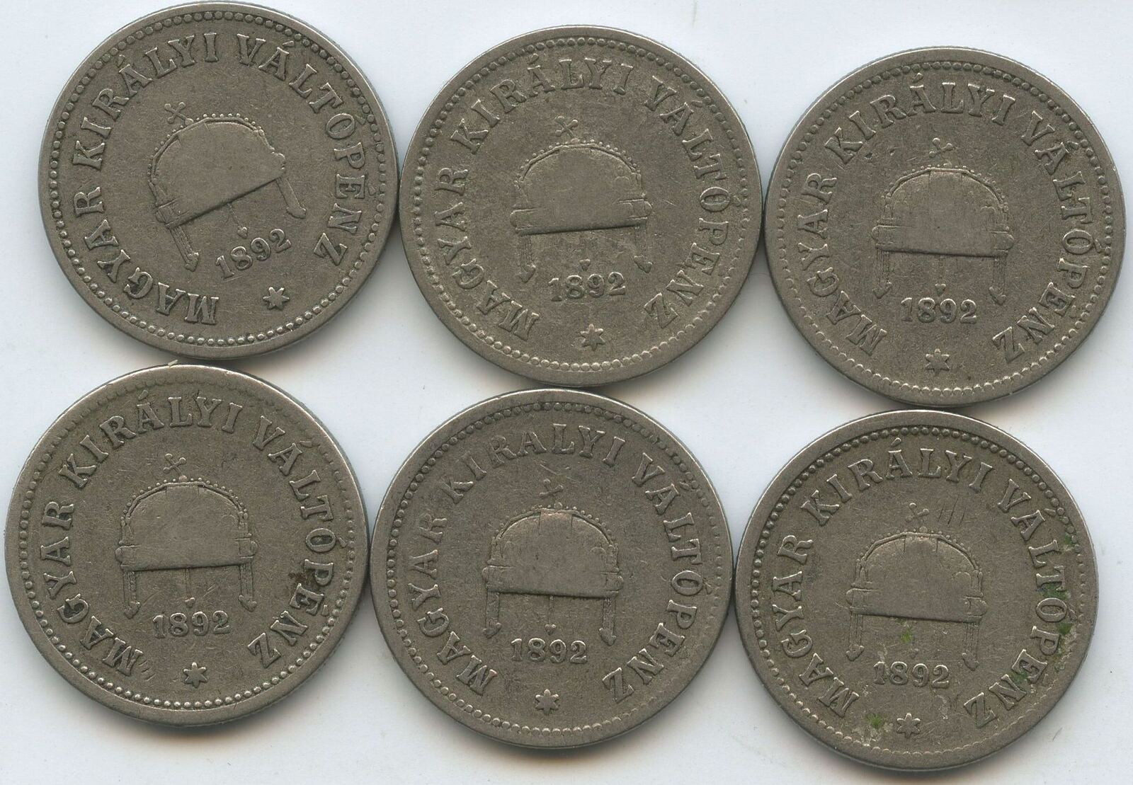 Ungarn Kaiserreich Lot 10 Filler - 6 Stück 1892 KB Kremnitz M#5781 - Franz Joseph I. 1848-1916 ...