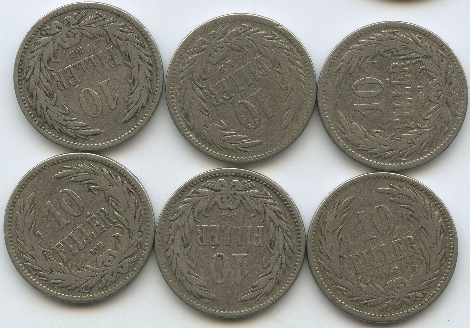Ungarn Kaiserreich Lot 10 Filler - 6 Stück 1892 KB Kremnitz M#5781 - Franz Joseph I. 1848-1916 ...