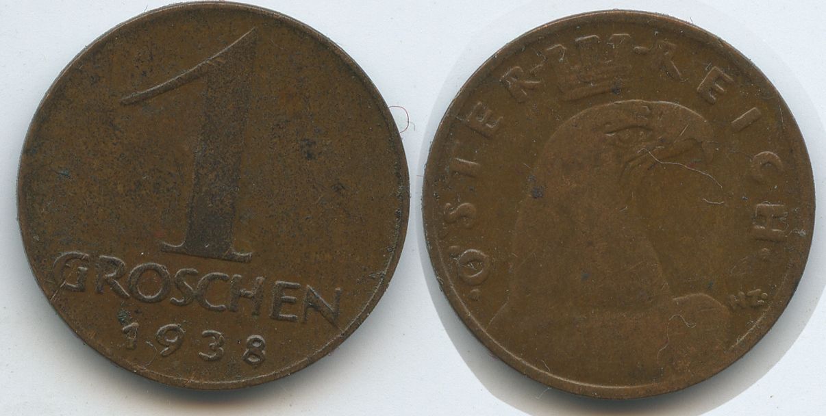 Österreich 1 Groschen 1938 G14546 - RARES JAHR Adler 1.Republik Austria ...