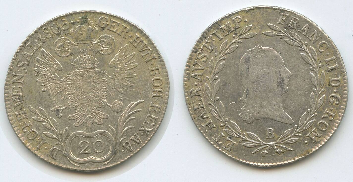 RDR Österreich Ungarn 20 Kreuzer Silber 1805 B Kremnitz G5829 - Franz II. 1792-1835 Austria ...
