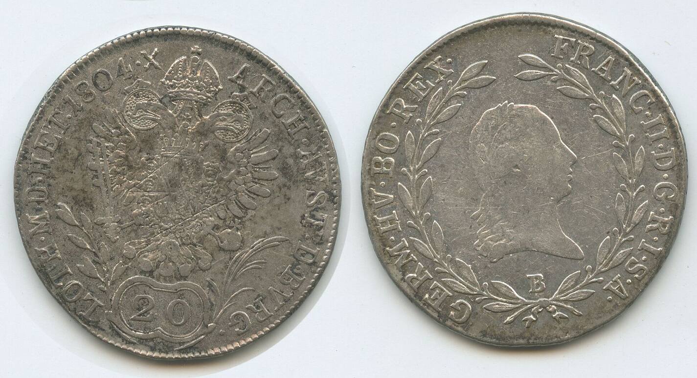 RDR Österreich Ungarn 20 Kreuzer Silber 1804 B Kremnitz G5836 - Franz II. 1792-1835 Austria ...