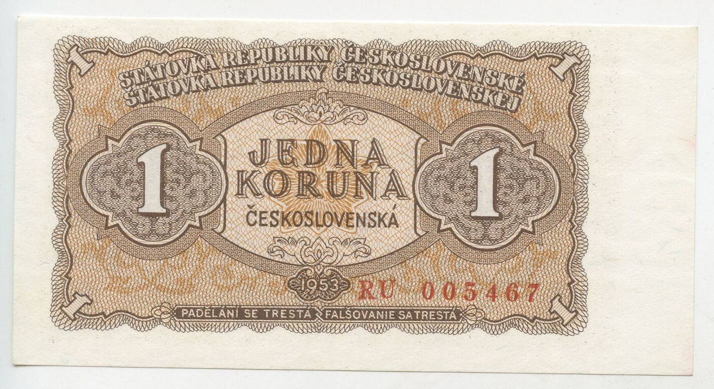 Tschechoslowakei 1 Koruna Banknote 1953 GB408 - Bank Paper Money ...