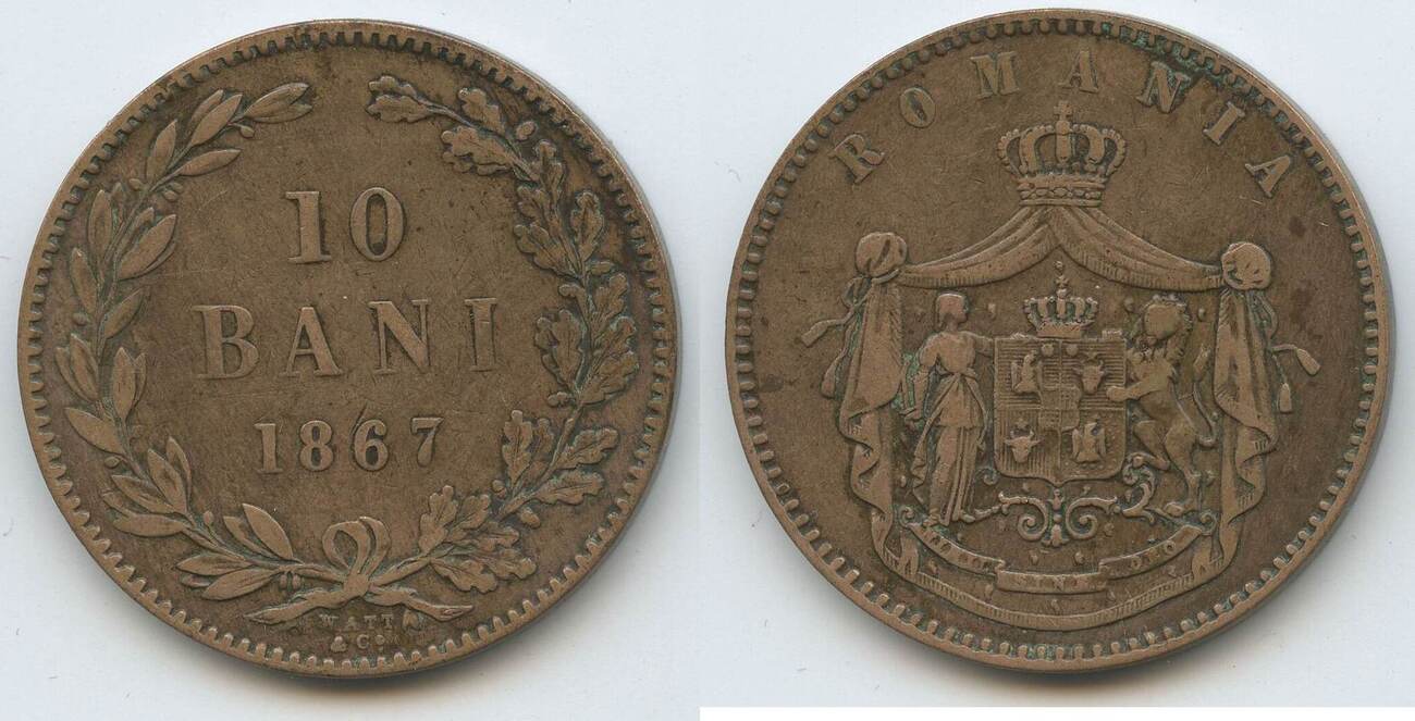 Rumänien 10 Bani 1867 Watt&Co G0649 - Carol I. 1866-1914 Romania Sehr ...