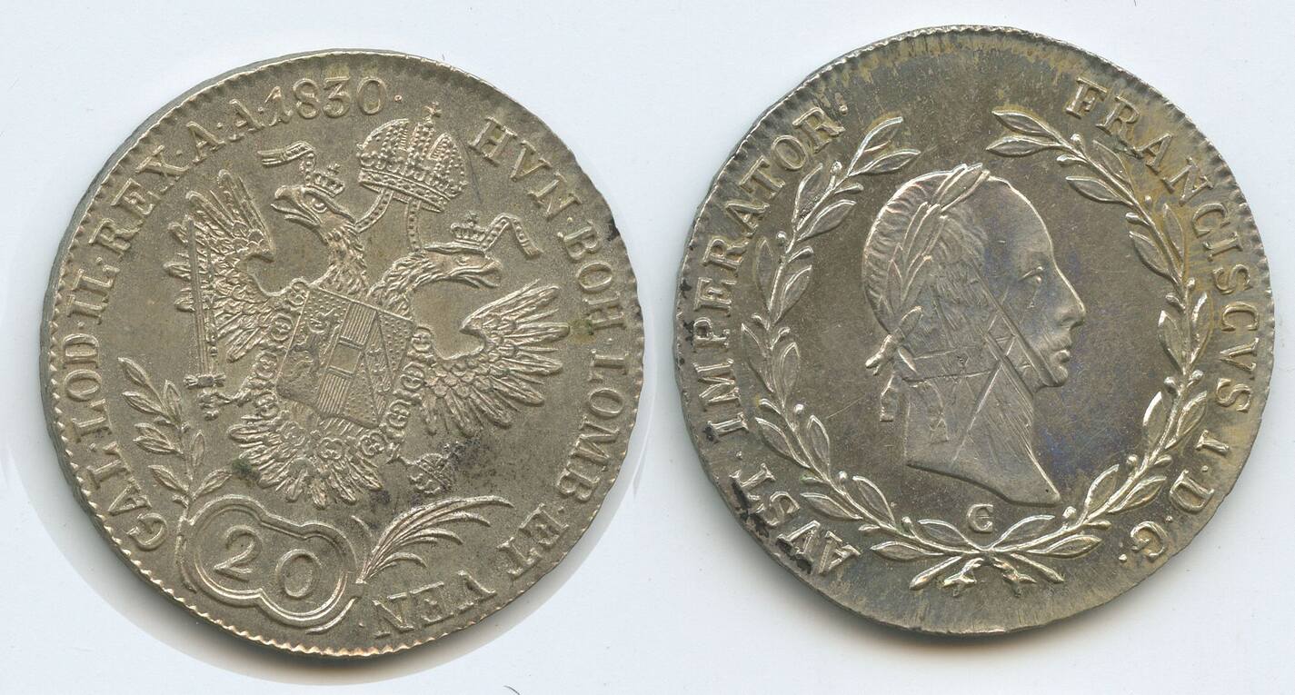 Österreich Böhmen Kaiserreich 20 Kreuzer Silber 1830 C Prag H0933 - Franz II. 1792-1835 Austria ...