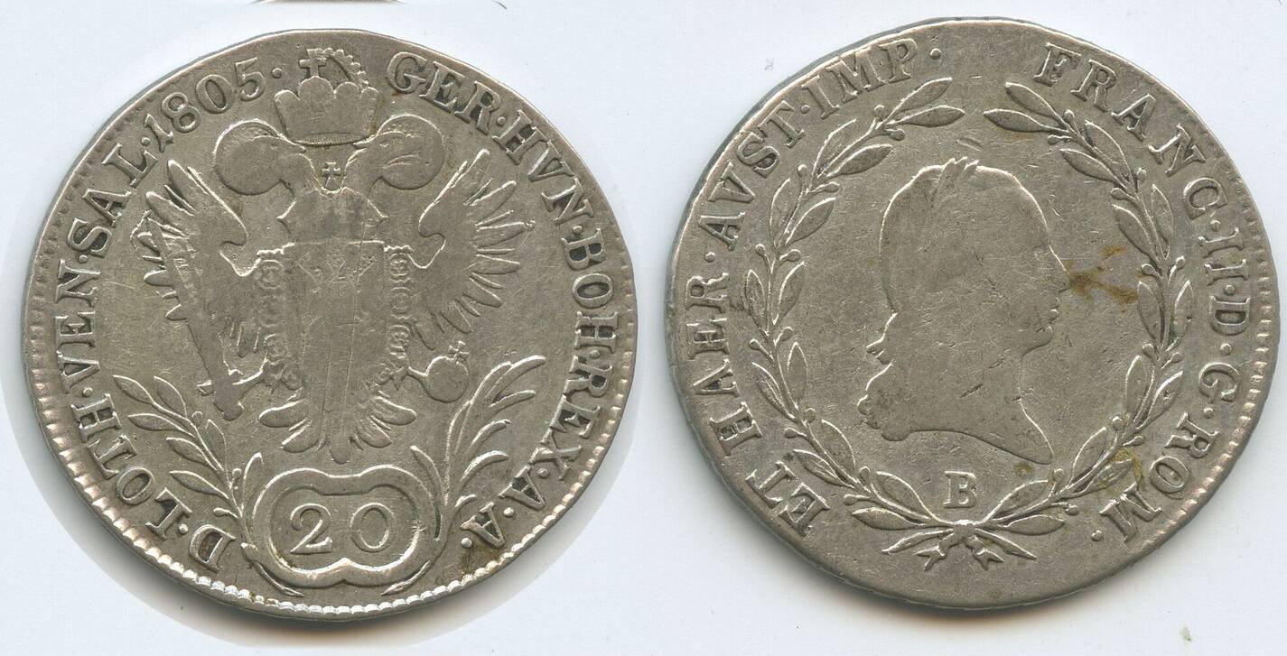 RDR Österreich Ungarn 20 Kreuzer Silber 1805 B Kremnitz H0823 - Franz II. 1792-1835 Austria Sehr ...