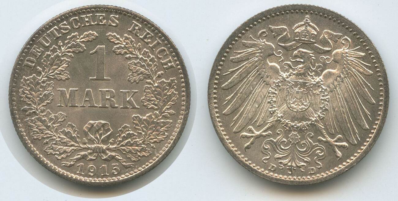 Deutsches Reich Kaiserreich 1 Mark Silber 1915 A Berlin G10271 - Germany Empire Wilhelm II. Fast ...