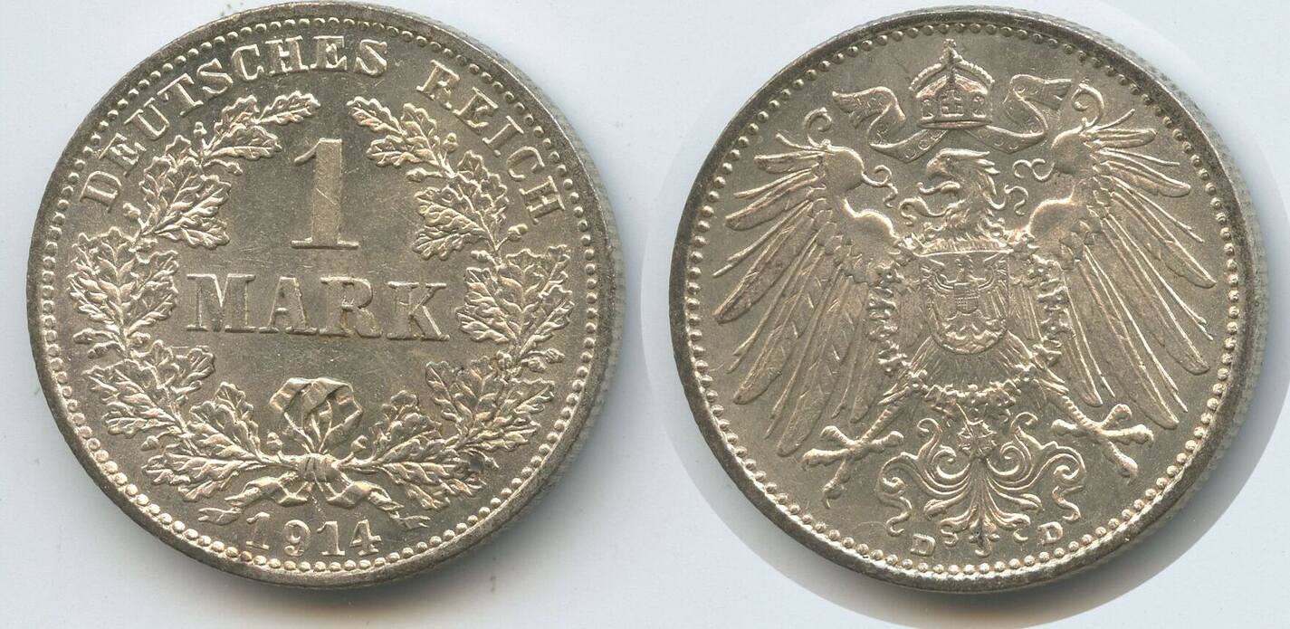 Deutsches Reich Kaiserreich 1 Mark Silber 1914 D München G10286 - Germany Empire Wilhelm II ...