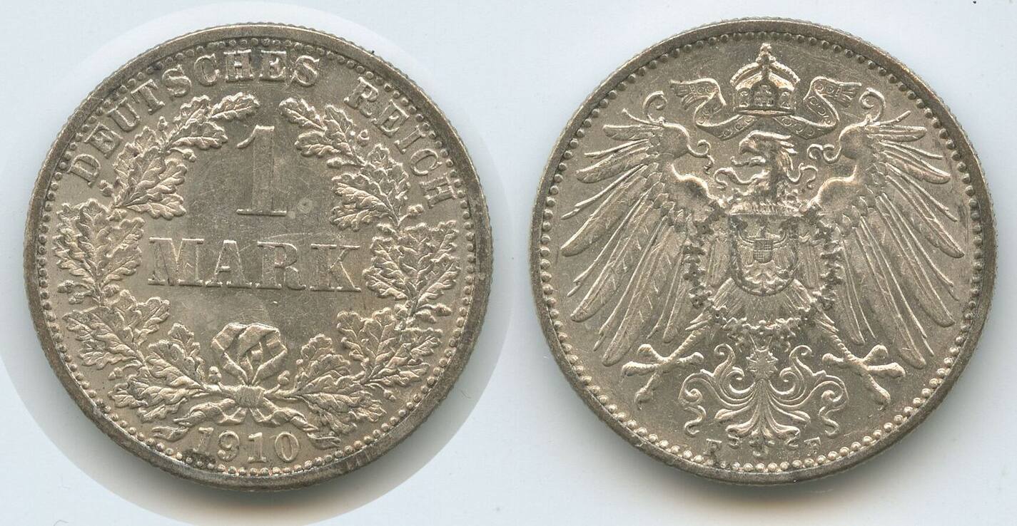 Deutsches Reich Kaiserreich 1 Mark Silber 1910 F Stuttgart S0511 - Germany Empire Wilhelm II ...