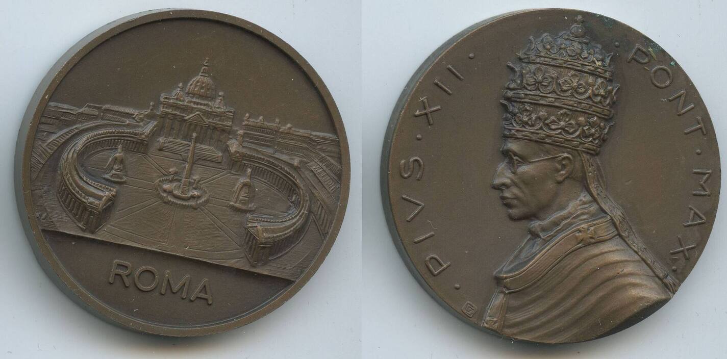 Vatikan Italien-Kirchenstaat Bronzemedaille 1958-1963 M#7251 - Papst Pius XII. 1939-1958 - Roma ...