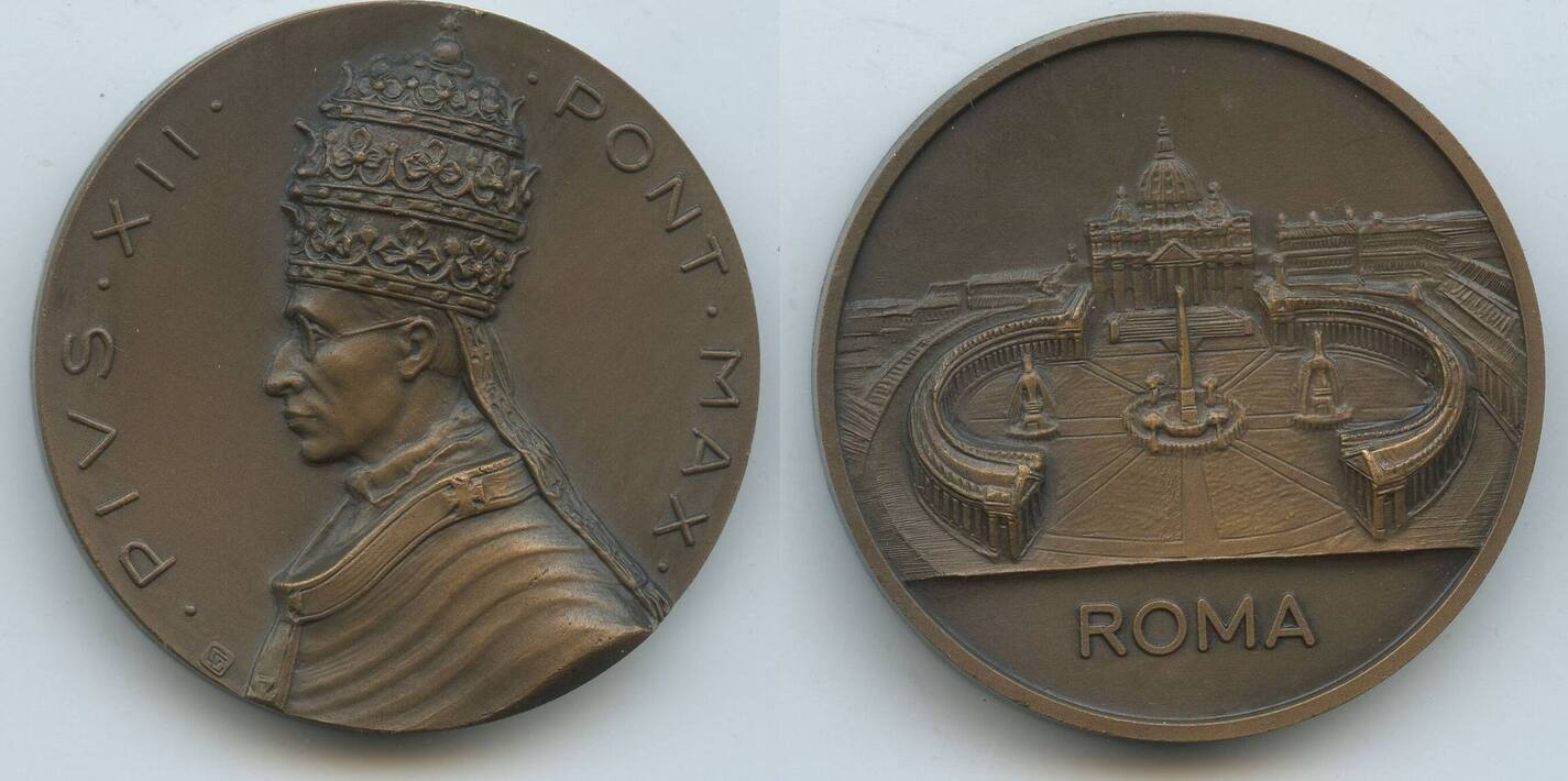 Vatikan Italien-Kirchenstaat Bronzemedaille 1958-1963 M#7251 - Papst Pius XII. 1939-1958 - Roma ...