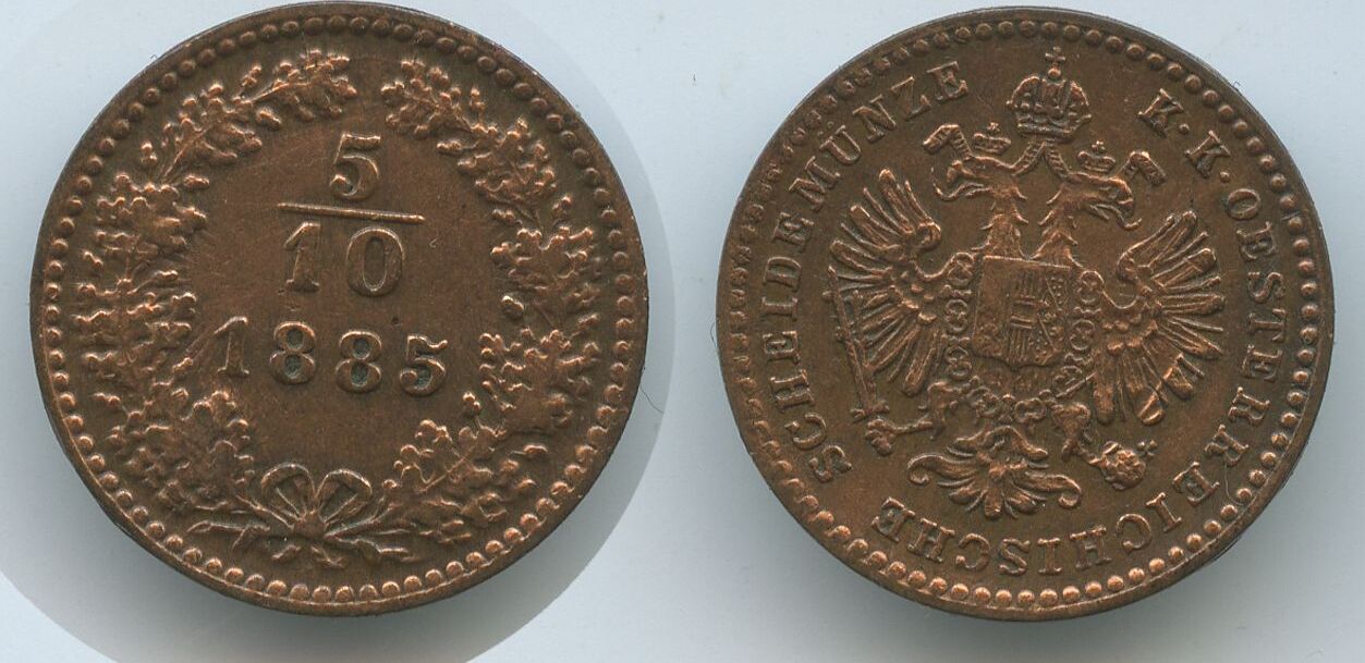 Österreich Kaiserreich 5/10 Kreuzer 1885 Wien G14971 - Franz Joseph I. 1848-1916 Austria Sehr ...