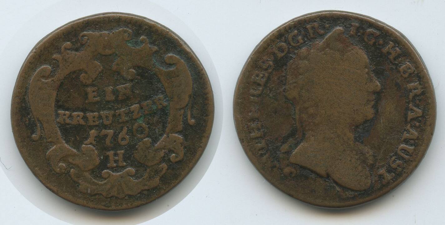 RDR Österreich 1 Kreuzer 1760 H Hall in Tirol G5284 - Maria Theresia ...