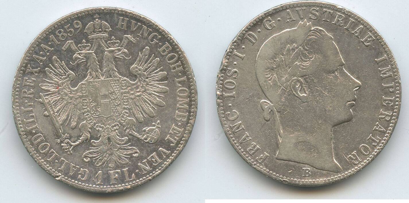 Österreich Ungarn Kaiserreich 1 Florin (Fl, Gulden) Silber 1859 B Kremnitz G5646 - Franz Joseph ...