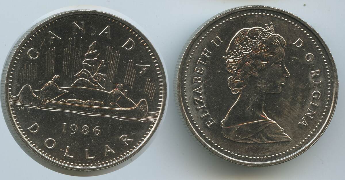 Kanada 1 Dollar 1986 G6461 - Indianer Pelzhändler Kanu Elizabeth II ...