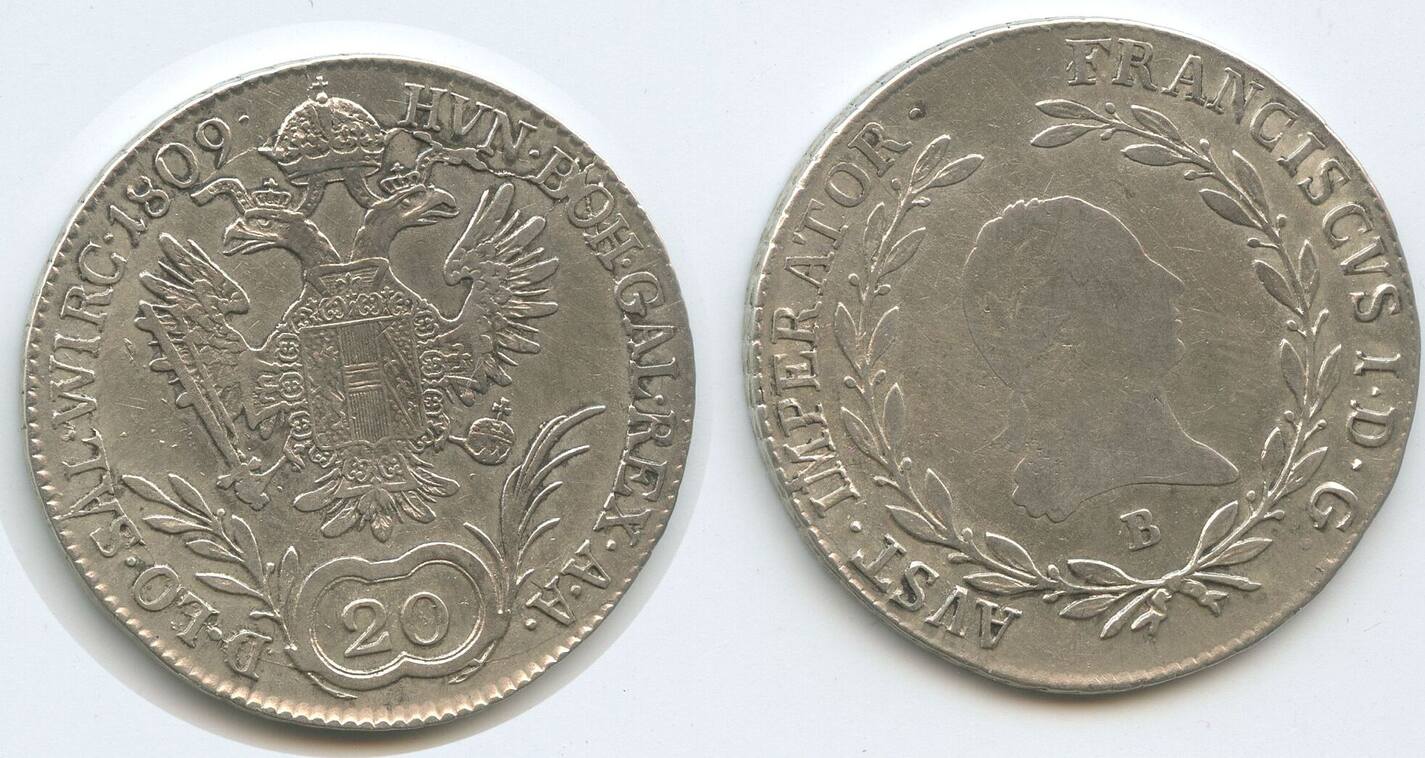 RDR Österreich Ungarn 20 Kreuzer Silber 1809 B Kremnitz H0674 - Franz II. 1792-1835 Austria Sehr ...