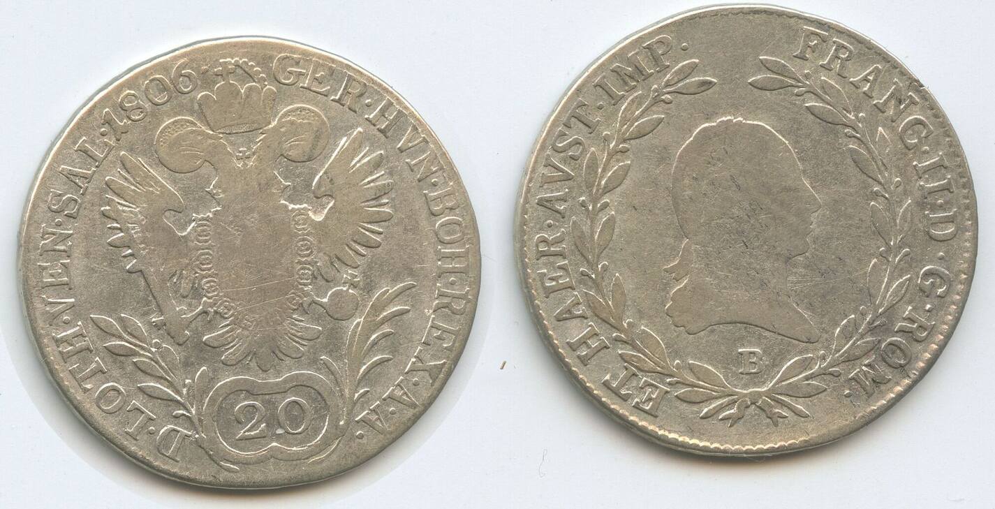 RDR Österreich Ungarn Kremnitz 20 Kreuzer Silber 1806 B Kremnitz H0694 - Franz II. 1792-1835 ...