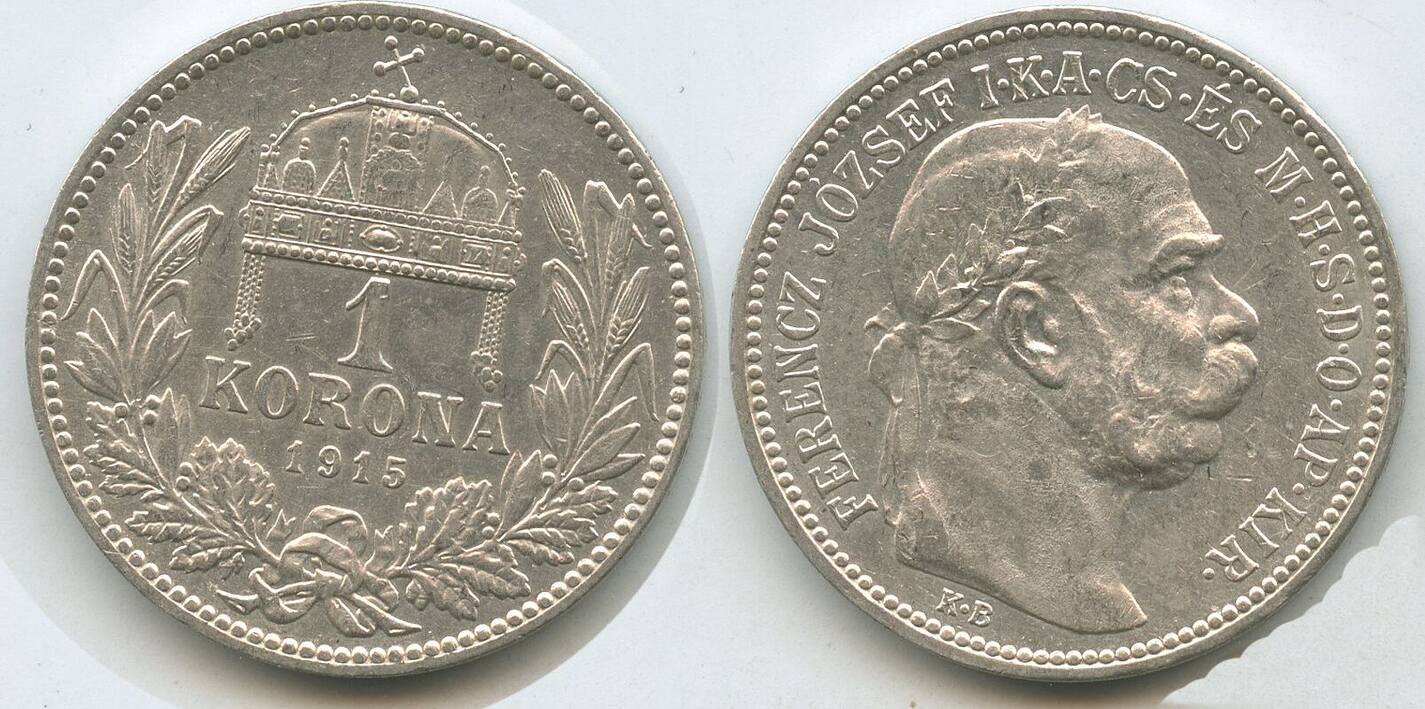 Ungarn Kaiserreich Österreich 1 Korona (Krone) Silber 1915 KB Kremnitz G5756 - Franz Joseph I ...