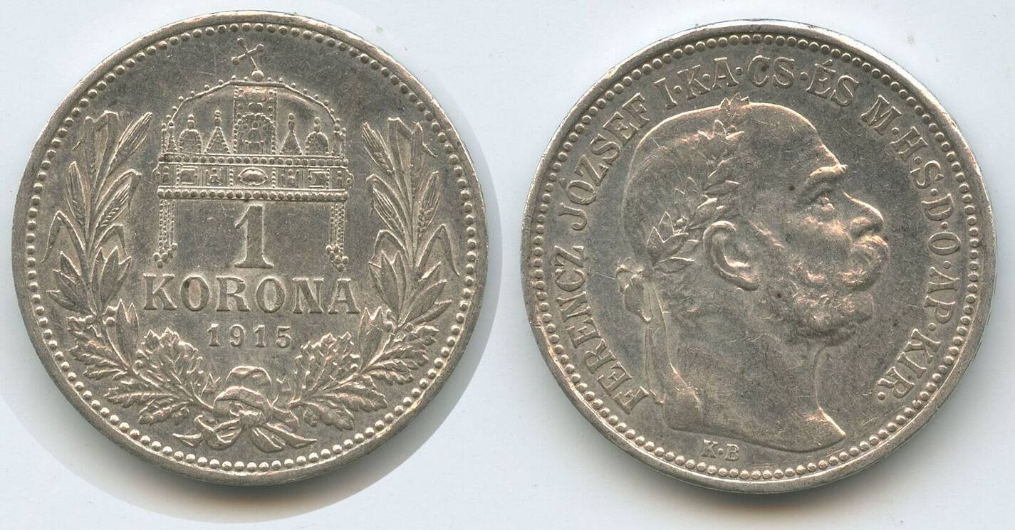 Ungarn Kaiserreich Österreich 1 Korona (Krone) Silber 1915 KB Kremnitz G5682 - Franz Joseph I ...