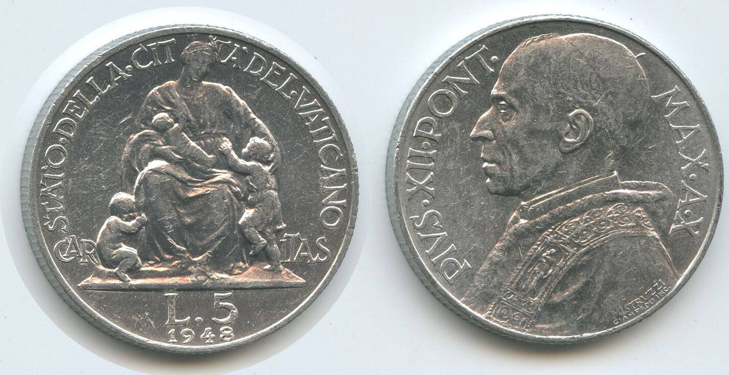 Vatikan 5 Lire 1948-X G1755 - Papst Pius XII. 1939-1958 Vatican City Sehr schön - Vorzüglich ...