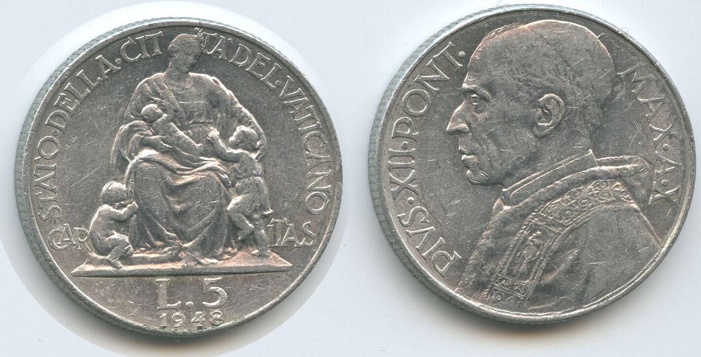 Vatikan 5 Lire 1949-XI G1764 - Papst Pius XII. 1939-1958 Vatican City Sehr schön - Vorzüglich ...