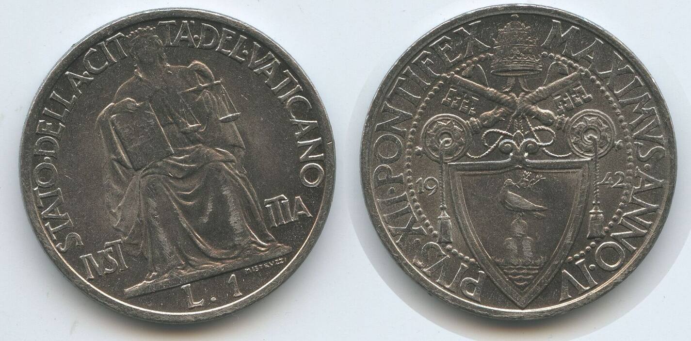 Vatikan Italien-Kirchenstaat 1 Lira 1942-IV G1745 - Papst Pius XII. 1939-1958 fast Unzirkuliert ...