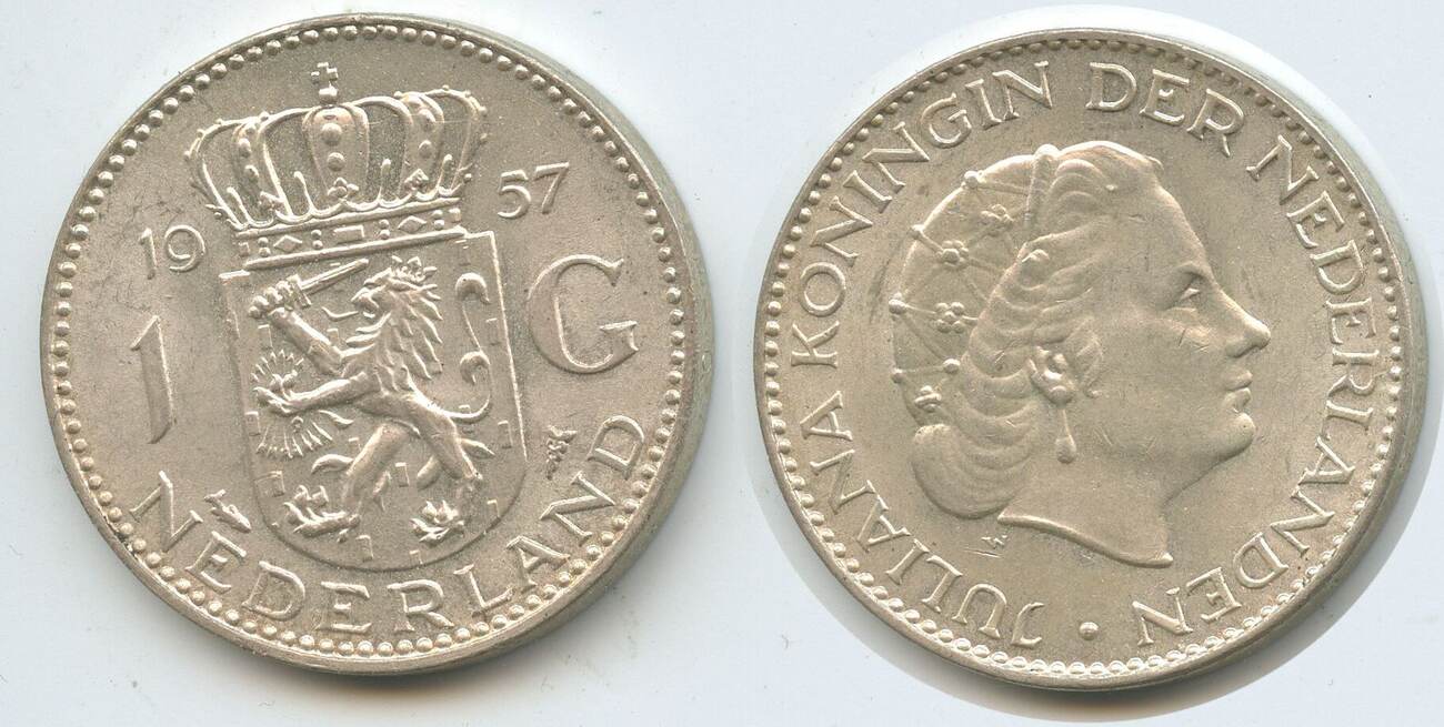 Niederlande 1 Gulden Silber 1957 H0005 - Juliana Netherlands Fast ...