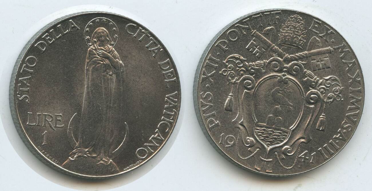 Vatikan Italien-Kirchenstaat 1 Lire 1941-III G4502 - Papst Pius XII. 1939-1958 Vatican City ...