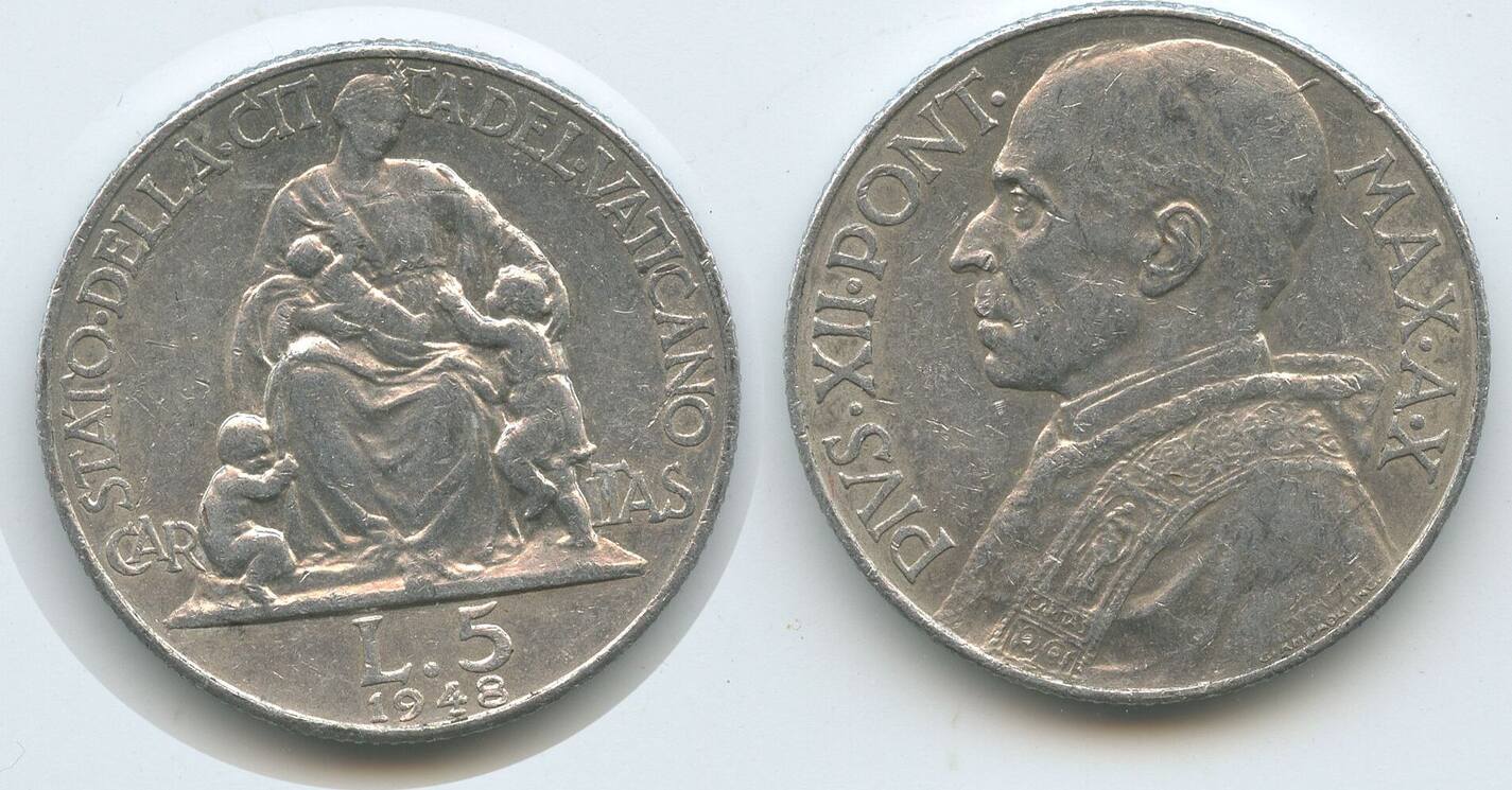 Vatikan Italien-Kirchenstaat 5 Lire 1948-X G8941 - Papst Pius XII.1939-1958 Vaticano Sehr schön ...